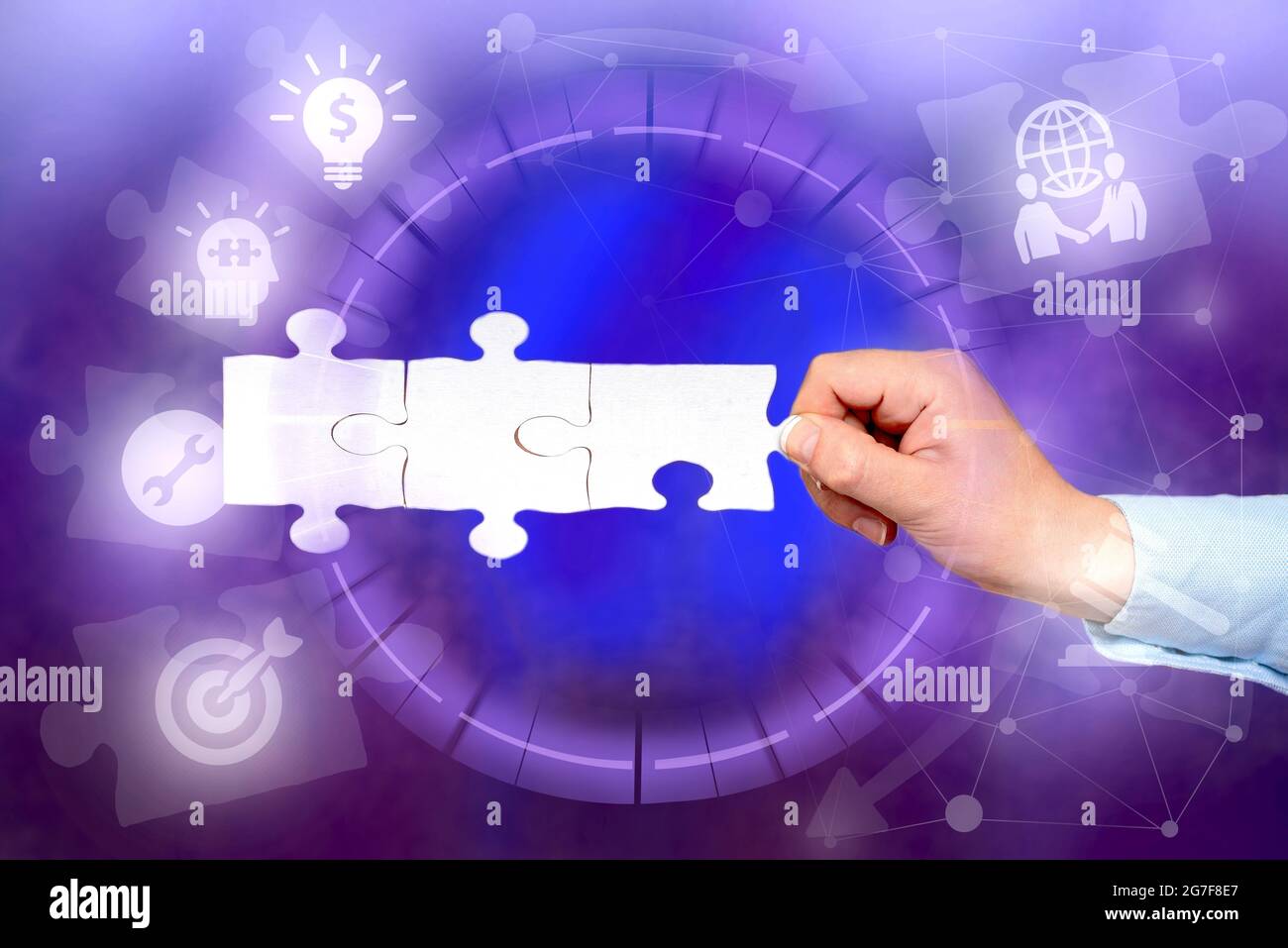 Hand Holding Jigsaw Puzzle Piece Unlocking New Futuristic Technologies ...