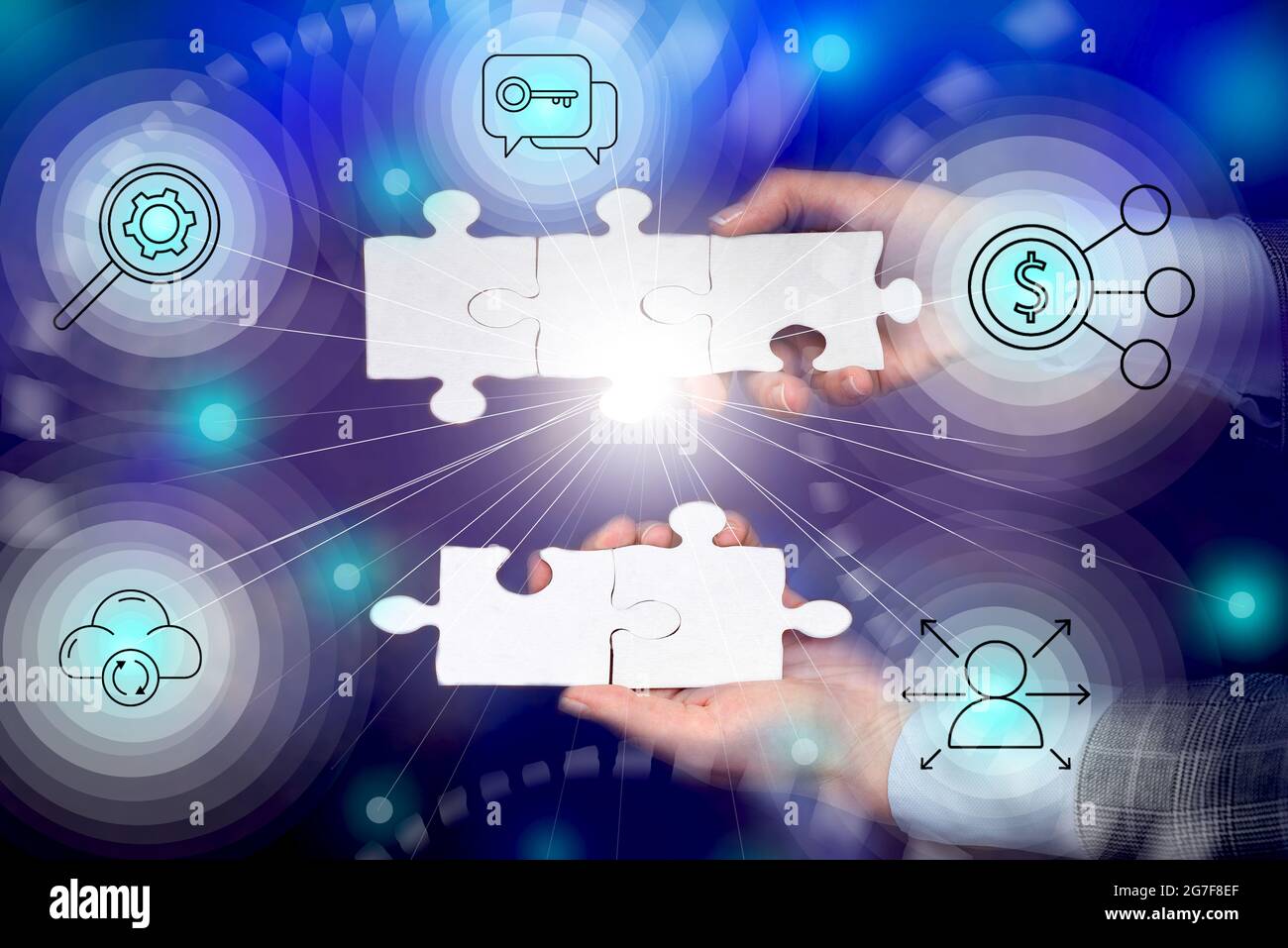 Hand Holding Jigsaw Puzzle Piece Unlocking New Futuristic Technologies ...