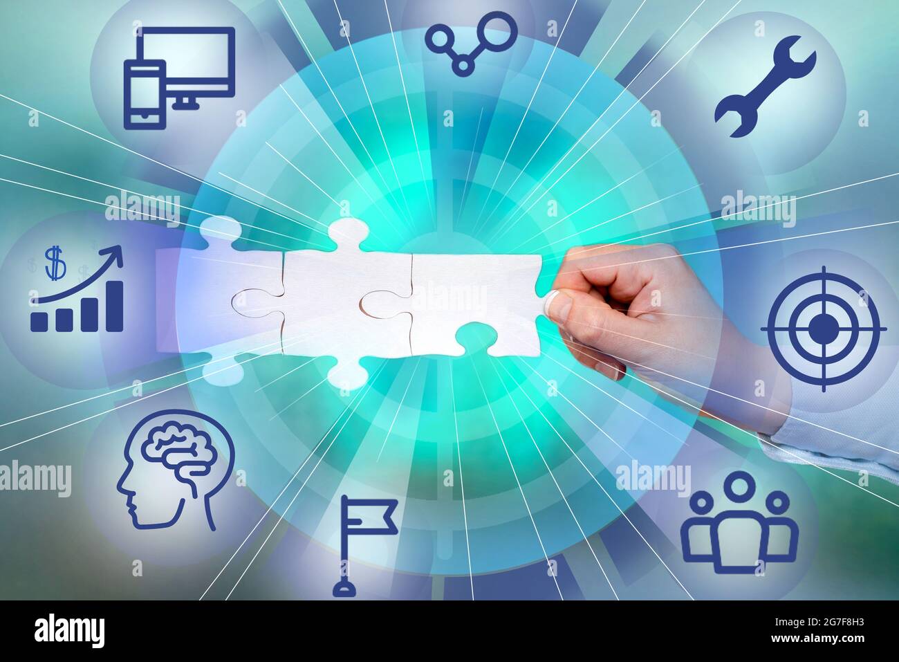 Hand Holding Jigsaw Puzzle Piece Unlocking New Futuristic Technologies ...