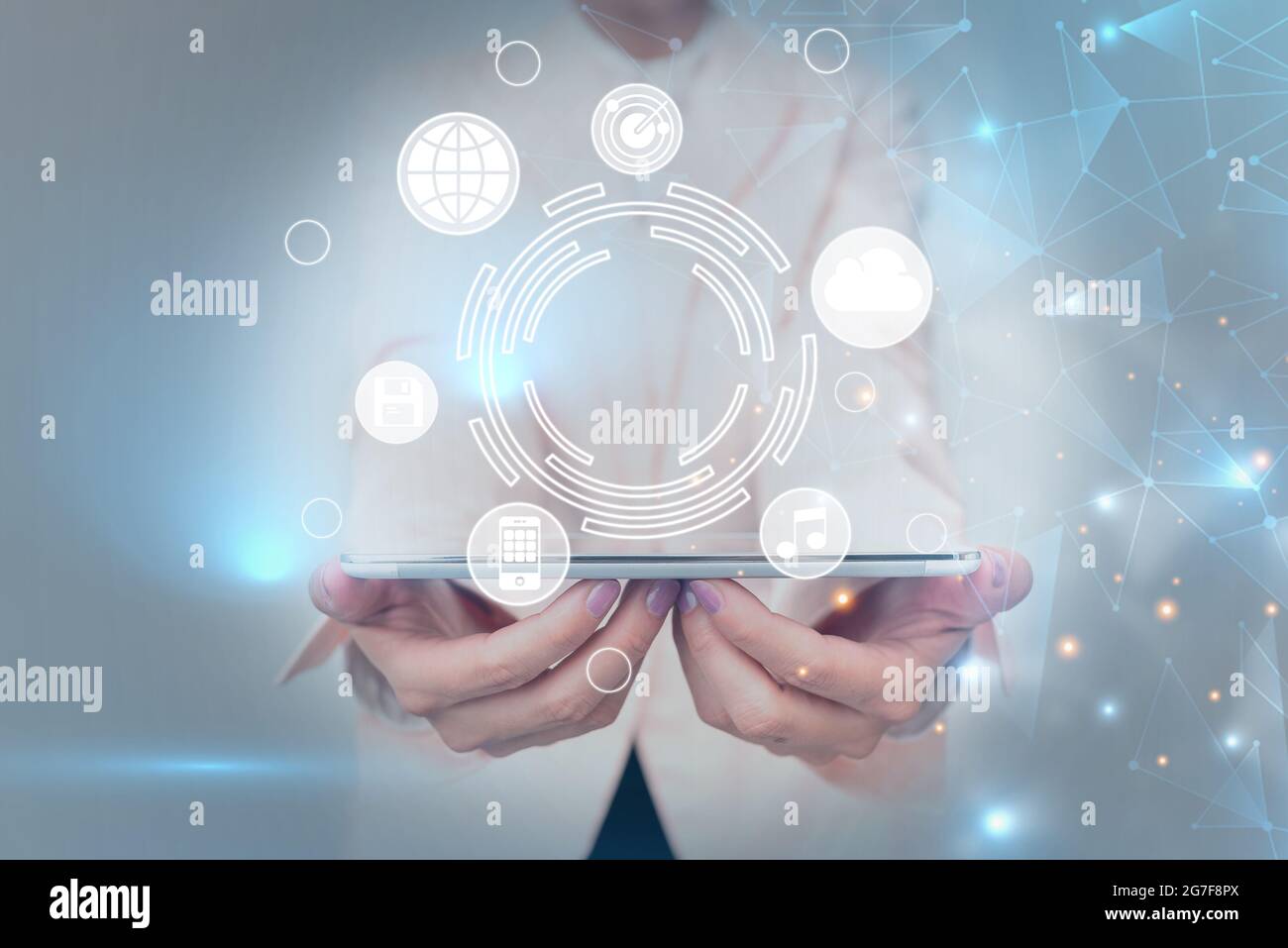 Business Woman Touching Futuristic Virtual Display Technology, Lady In ...