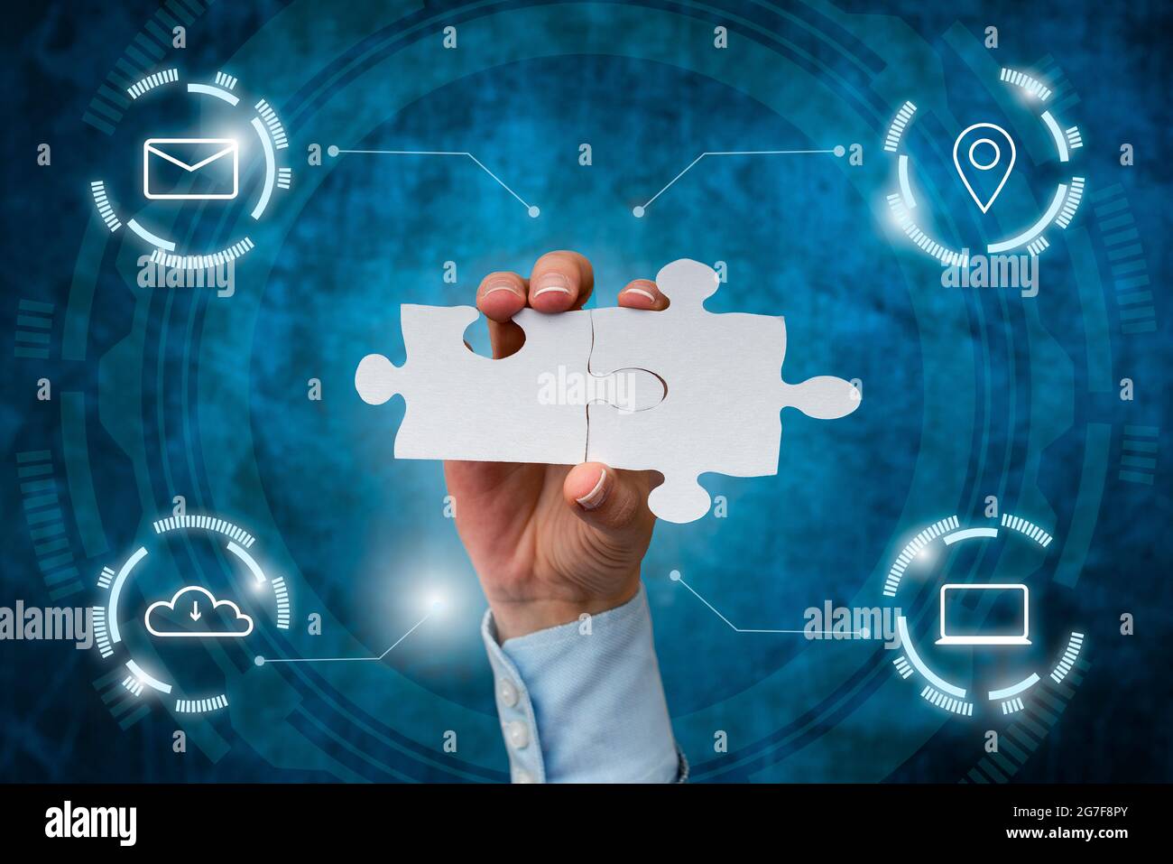 Hand Holding Jigsaw Puzzle Piece Unlocking New Futuristic Technologies ...