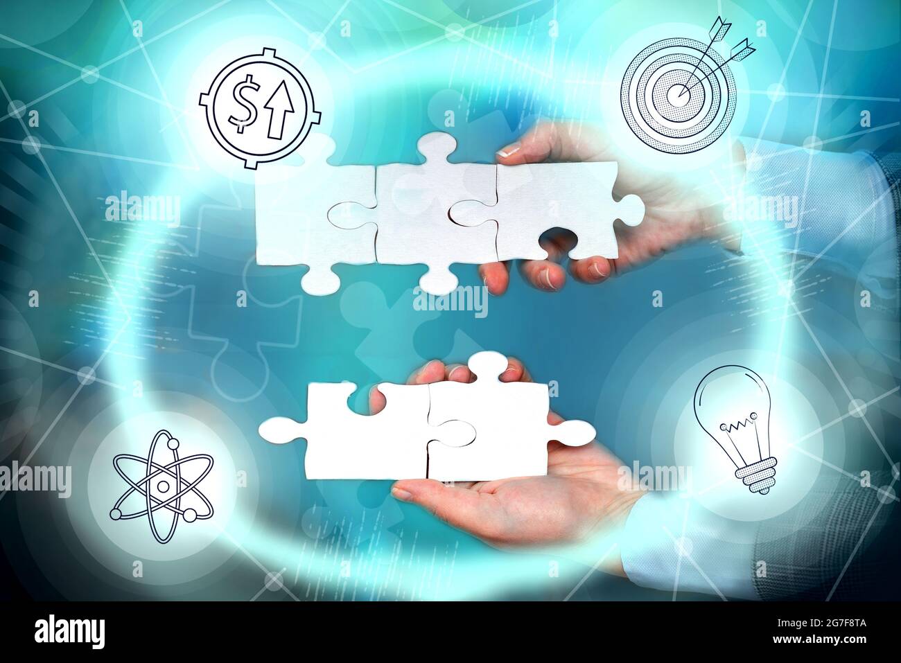 Hand Holding Jigsaw Puzzle Piece Unlocking New Futuristic Technologies ...