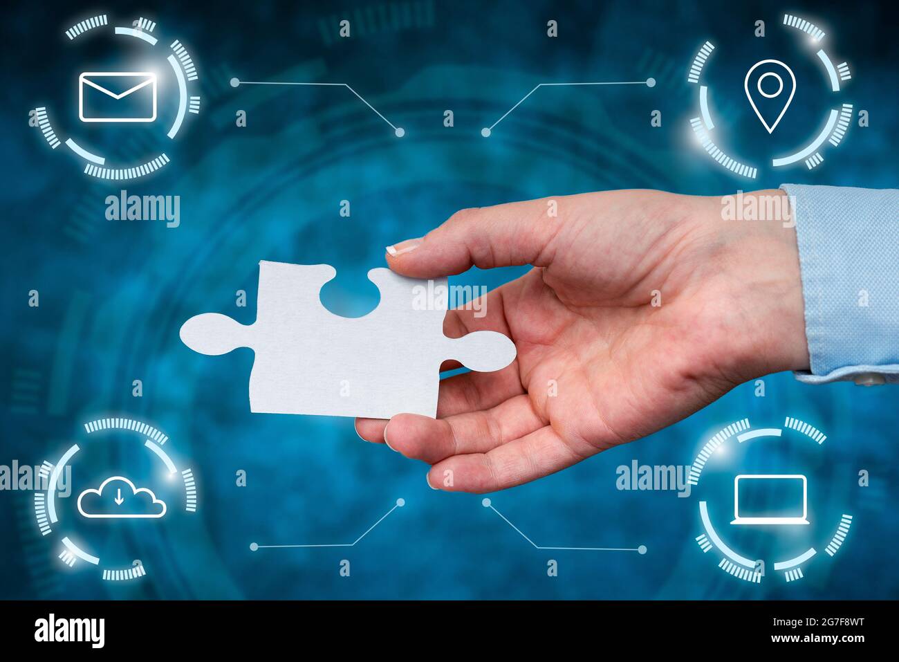 Hand Holding Jigsaw Puzzle Piece Unlocking New Futuristic Technologies ...