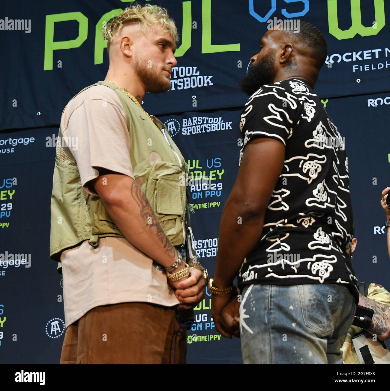 Los Angeles, USA. 13th July, 2021. (L-R) Jake Paul and Tyron Woodley at ...