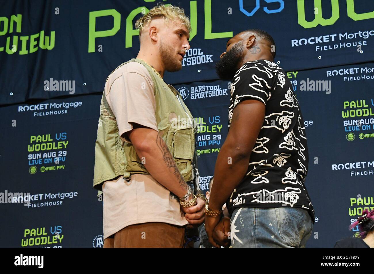 Los Angeles, CA, July 13, 2021. (L-R) Jake Paul and Tyron Woodley at ...