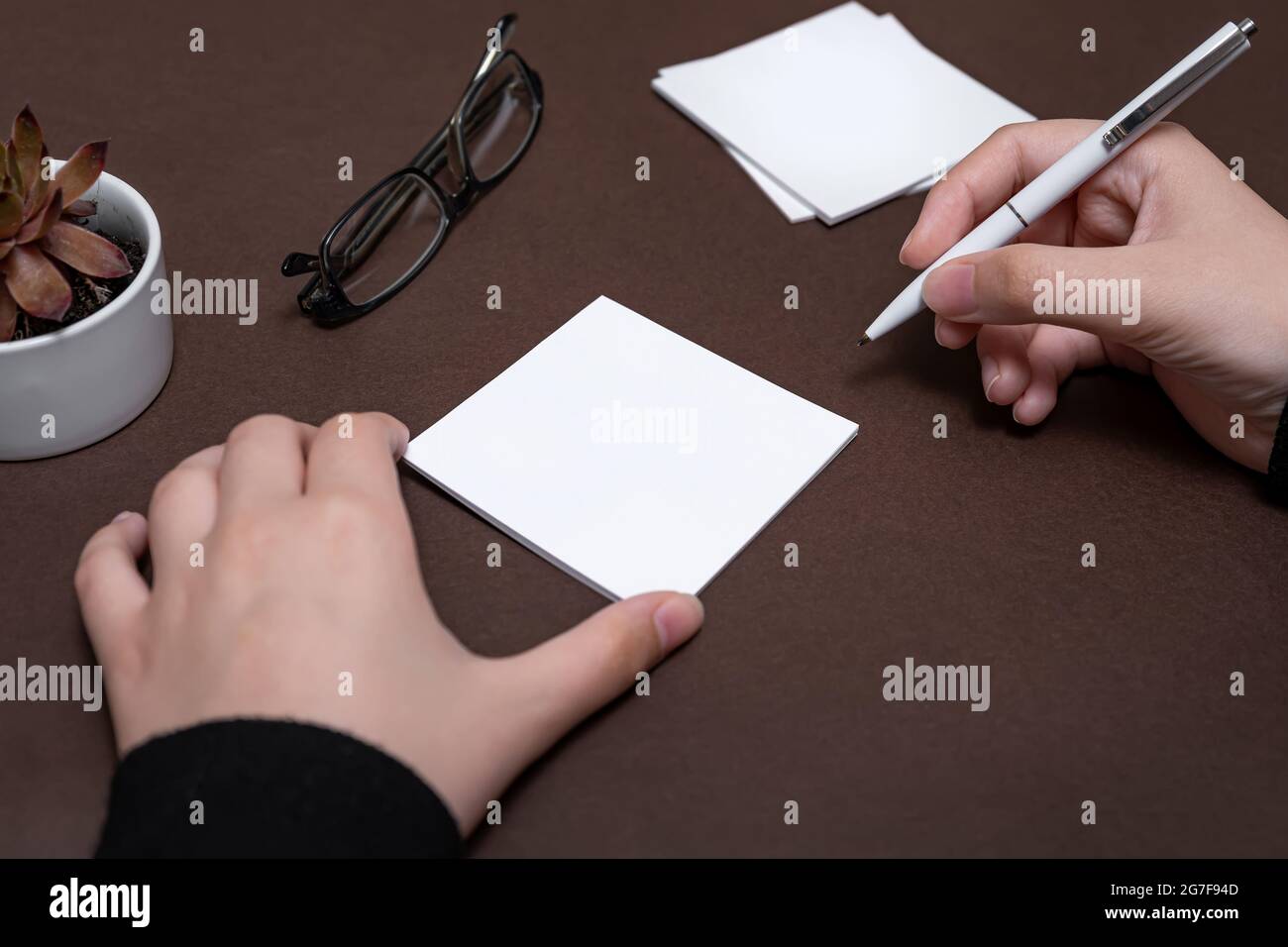 Woman Hand Holding Blank Notes Writing New Messege Updates Ideas. Lady ...
