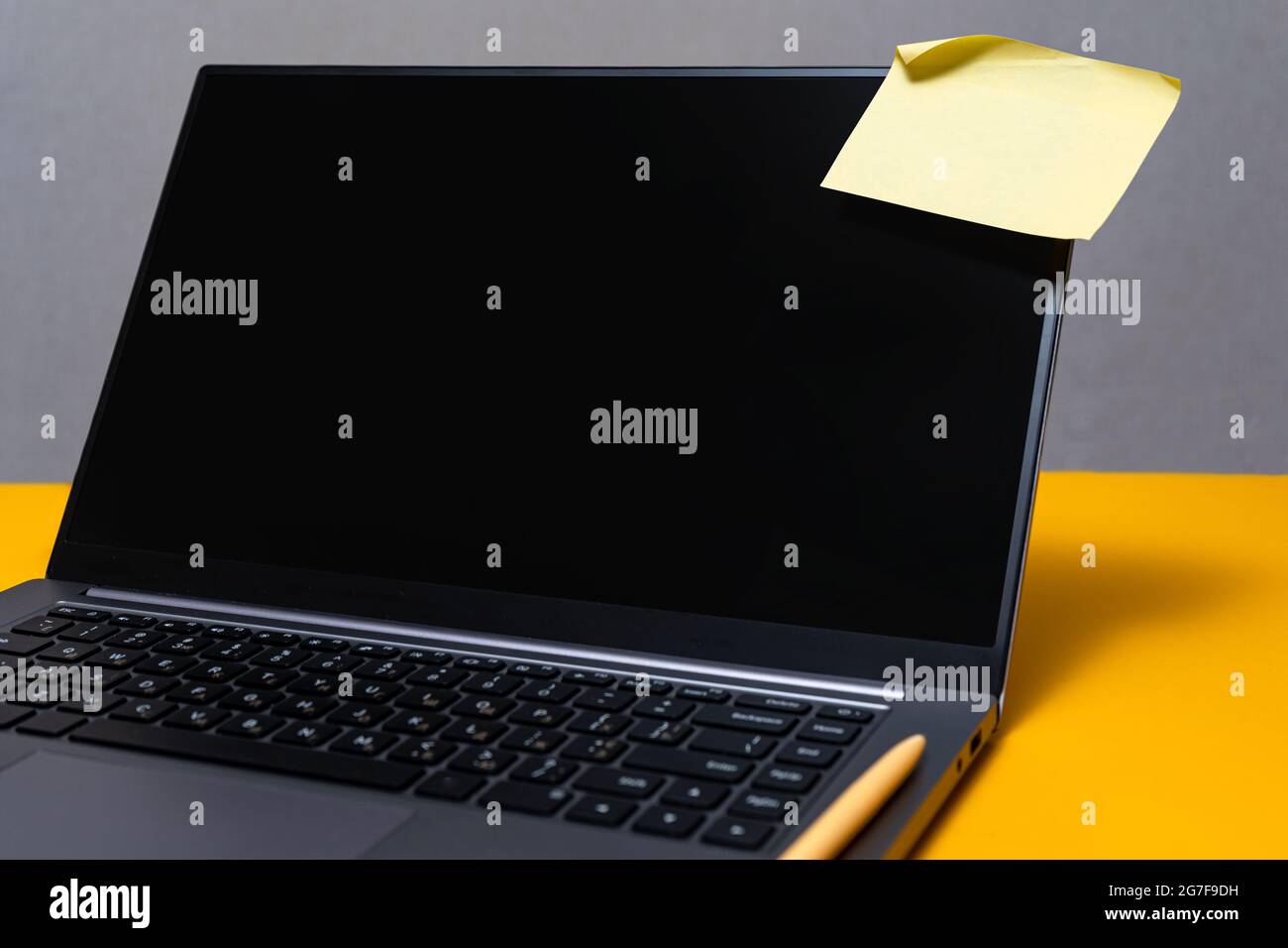 Blank Notes Writing New Messege Updates Ideas Next To Laptop. Showing ...