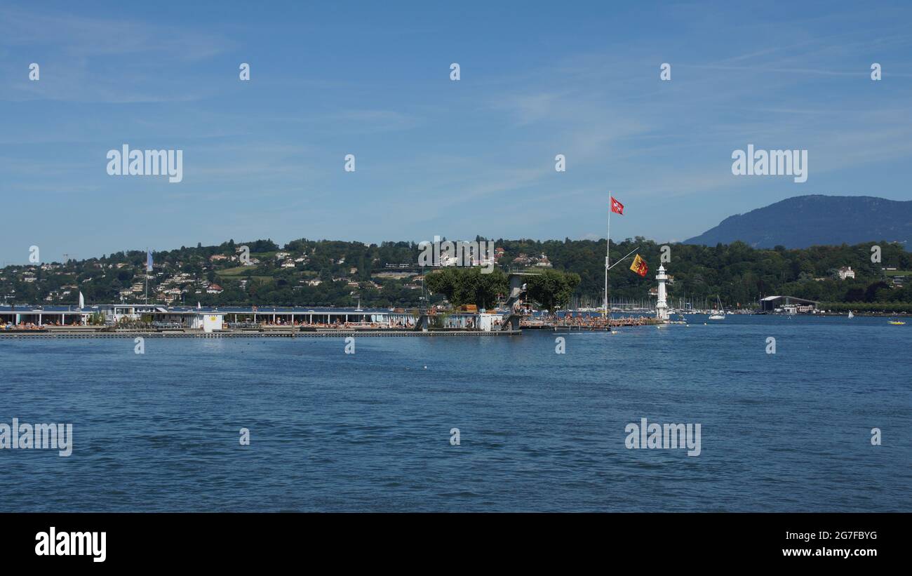GENEVA, SWITZERLAND - Aug 12, 2012: Summer in the city of Geneva, Lake ...