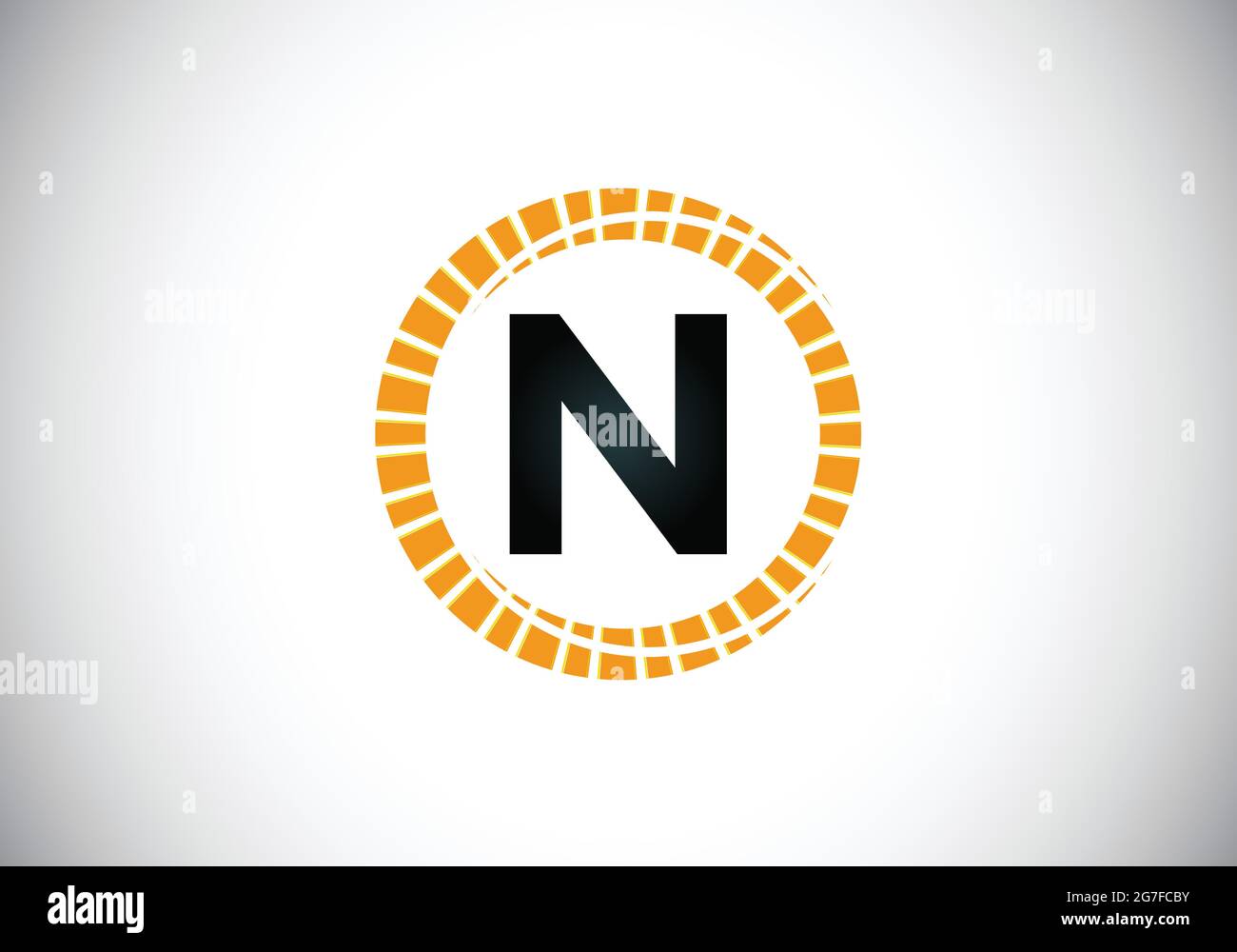 Initial N monogram letter alphabet in an abstract sunburst circle. Font ...