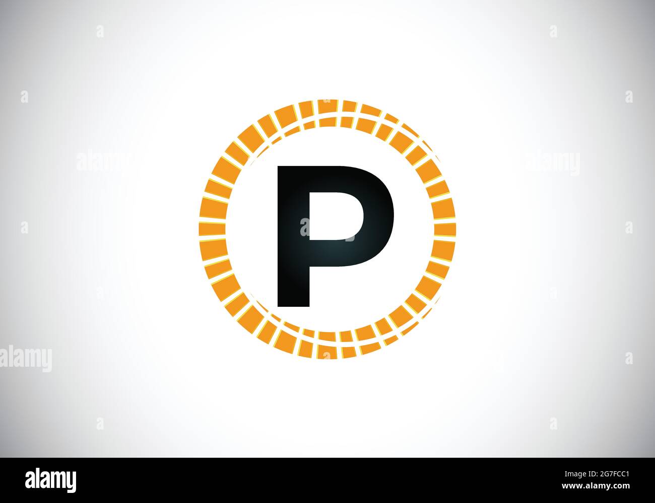 Initial P monogram letter alphabet in an abstract sunburst circle. Font ...
