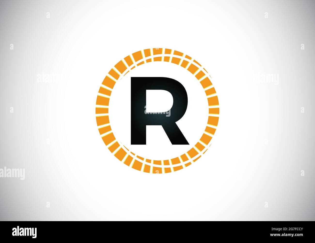 Initial R monogram letter alphabet in an abstract sunburst circle. Font ...