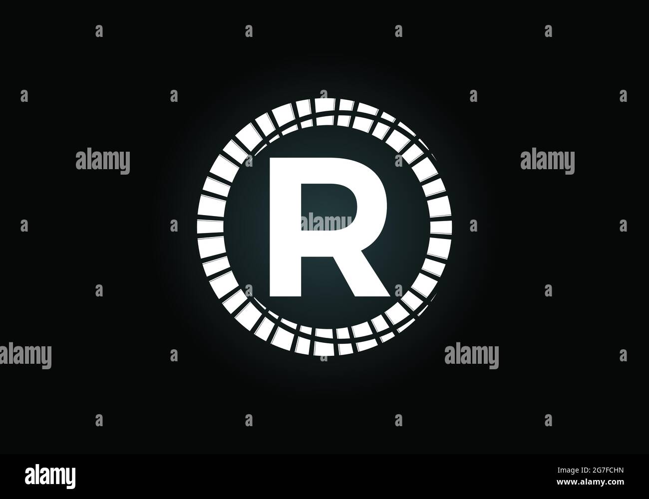 Initial R monogram letter alphabet in an abstract sunburst circle. Font ...