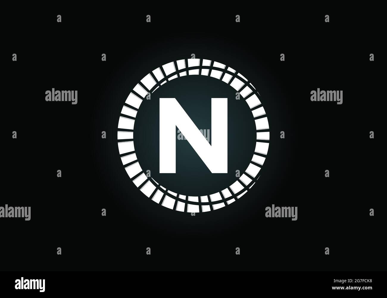 Initial N monogram letter alphabet in an abstract sunburst circle. Font ...