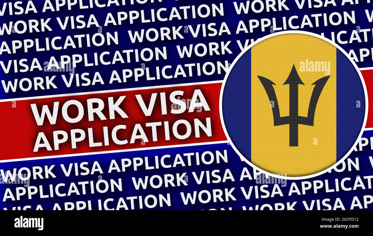 Barbados Circular Flag with Work Visa Application Titles - 3D ...