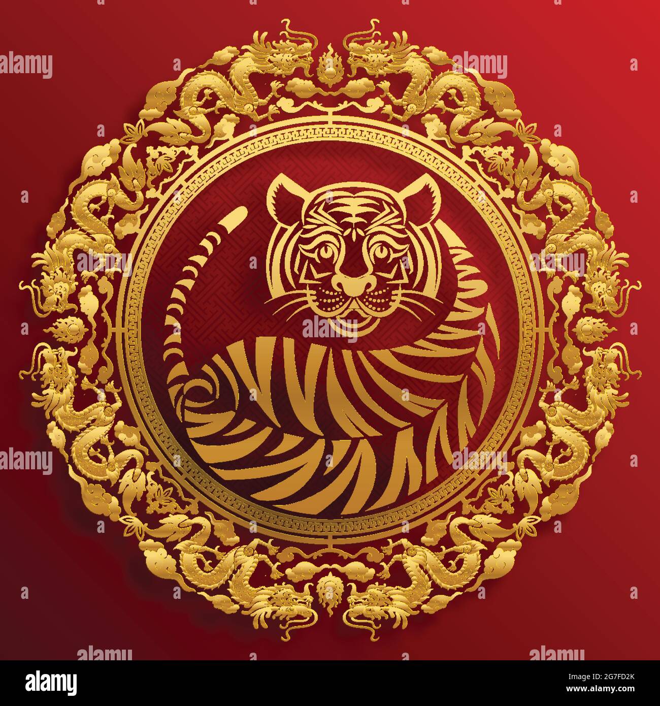 Chinese new year 2022 year of the tiger red and gold flower and asian ...