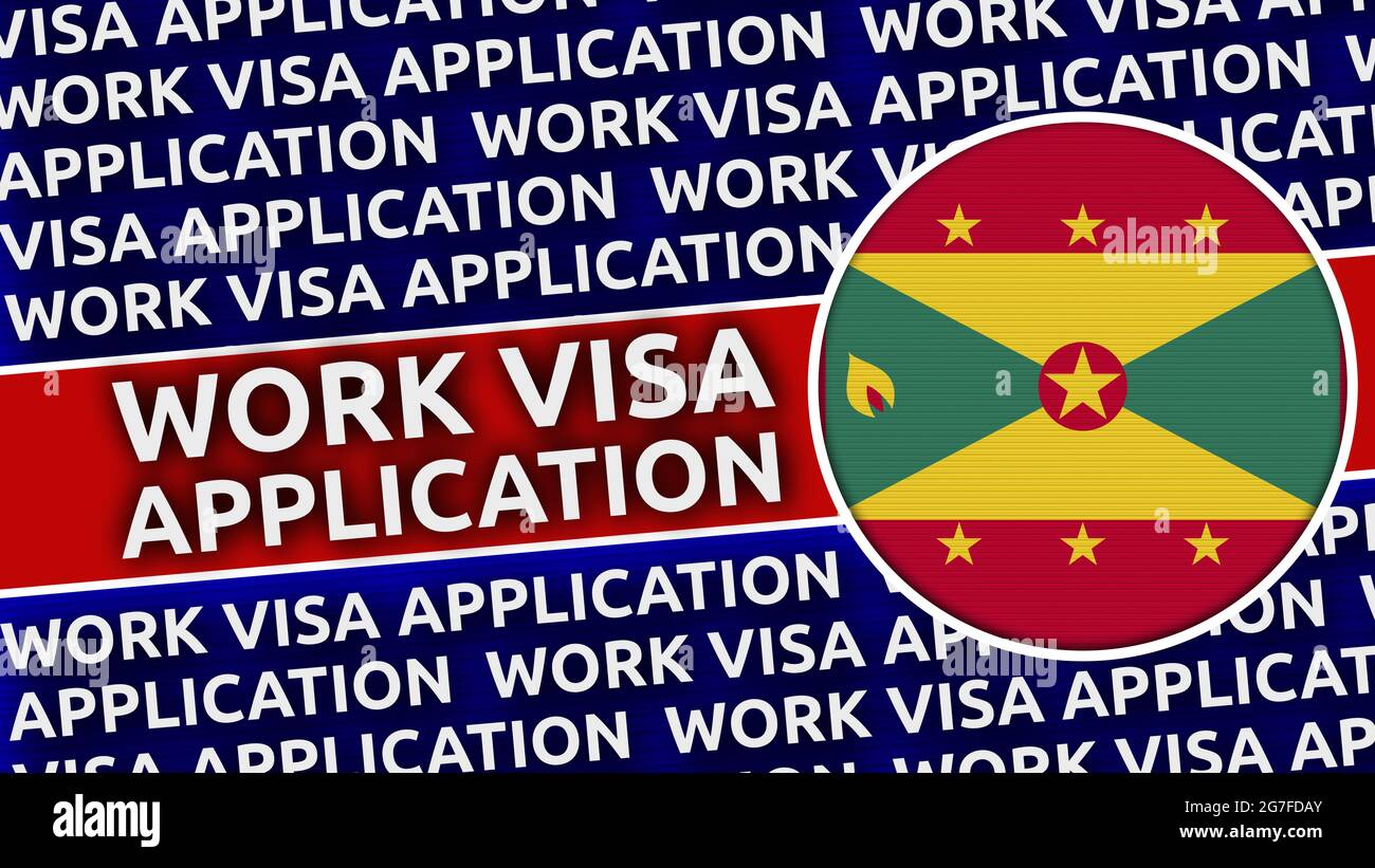 Grenada Circular Flag with Work Visa Application Titles - 3D ...