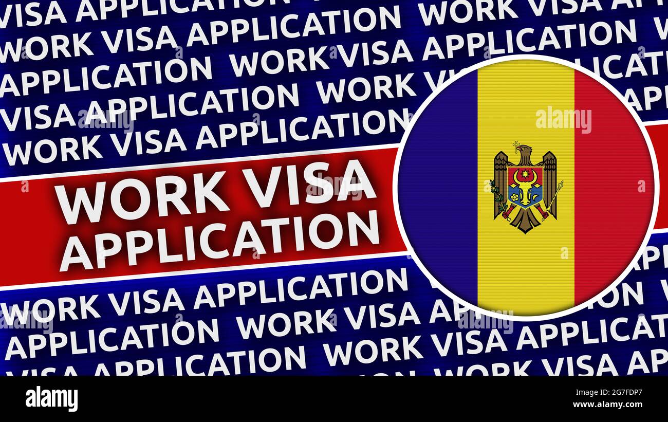 Moldova Circular Flag with Work Visa Application Titles - 3D ...
