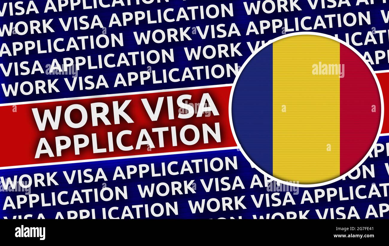 Romania Circular Flag with Work Visa Application Titles - 3D ...