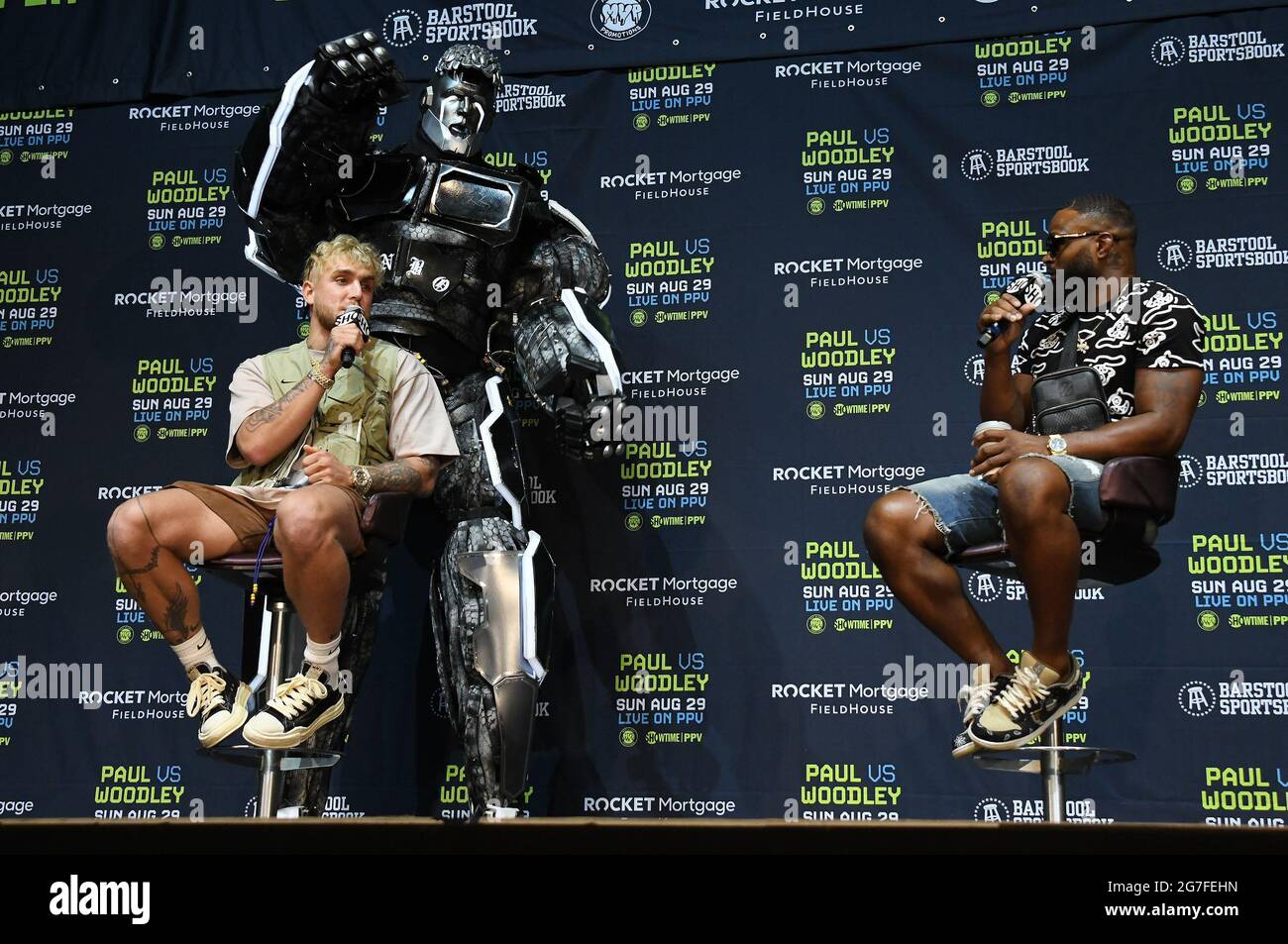 Los Angeles, USA. 13th July, 2021. (L-R) Jake Paul and Tyron Woodley at ...