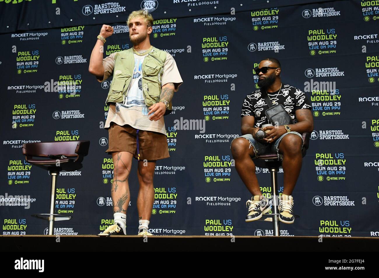 Los Angeles, USA. 13th July, 2021. (L-R) Jake Paul and Tyron Woodley at ...