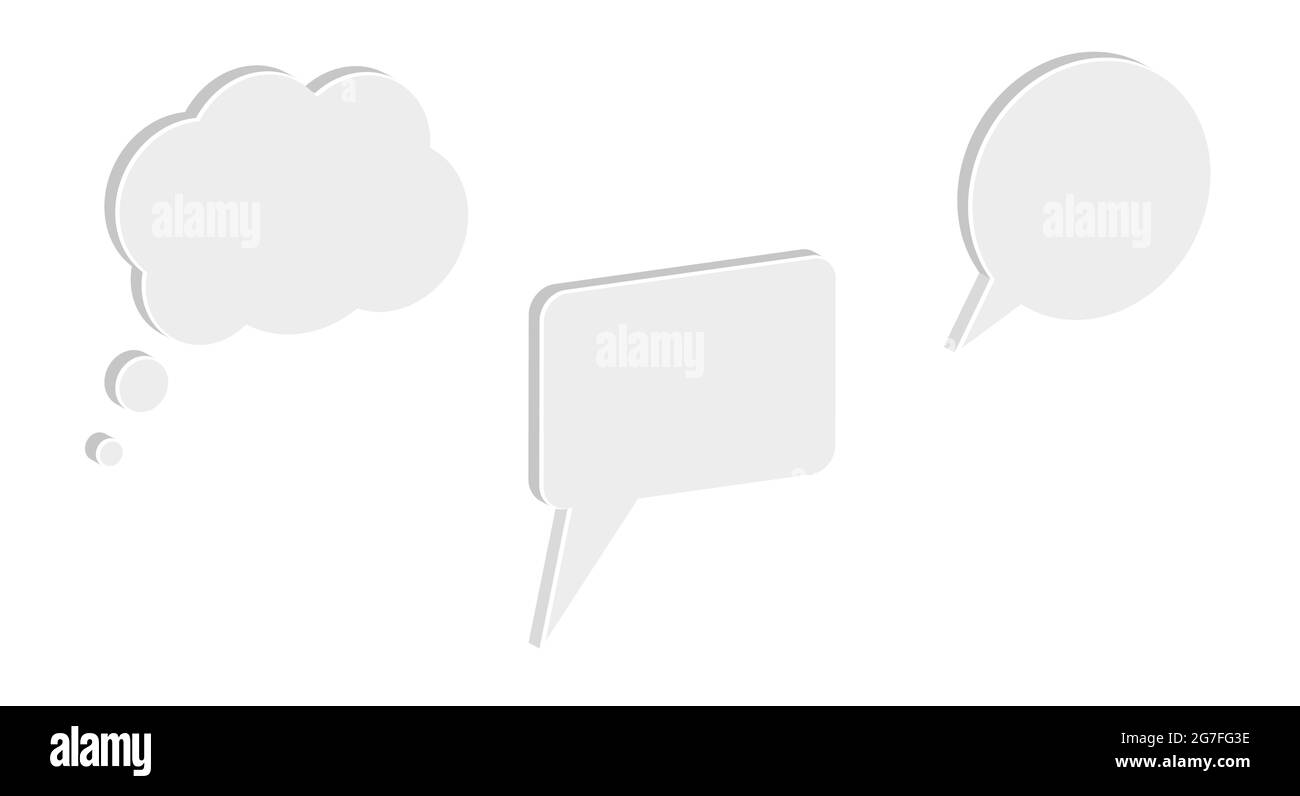 Empty white 3D chat boxes, speech bubbles or quote frames. Isolated ...