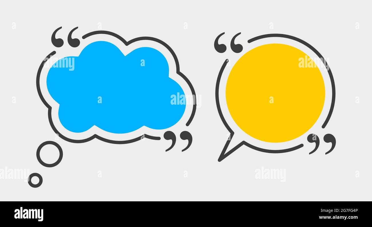 Thought and talk colored quote speech bubbles. Empty text boxes or ...