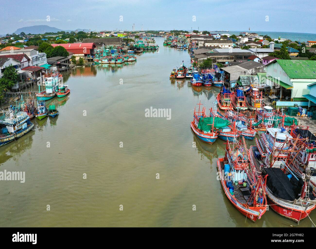 Aerial view of Rayong River and fishing boats in Rayong, Thailand Stock Photo - Alamy