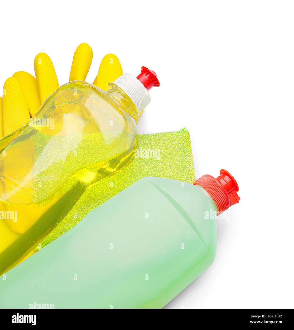 Set of cleaning supplies on white background Stock Photo - Alamy