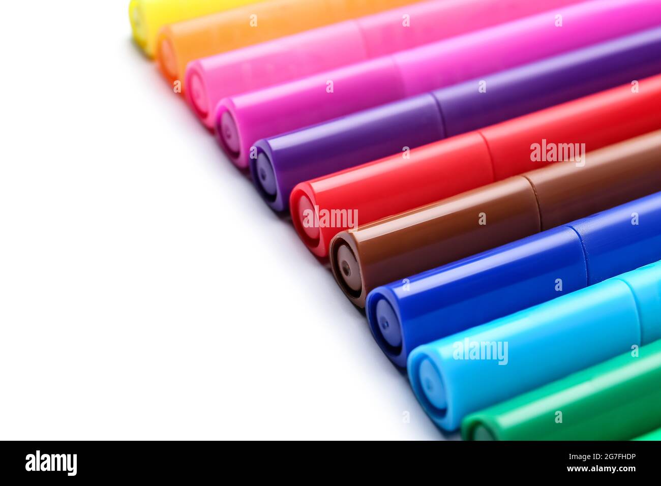Colorful markers on white background, closeup Stock Photo - Alamy