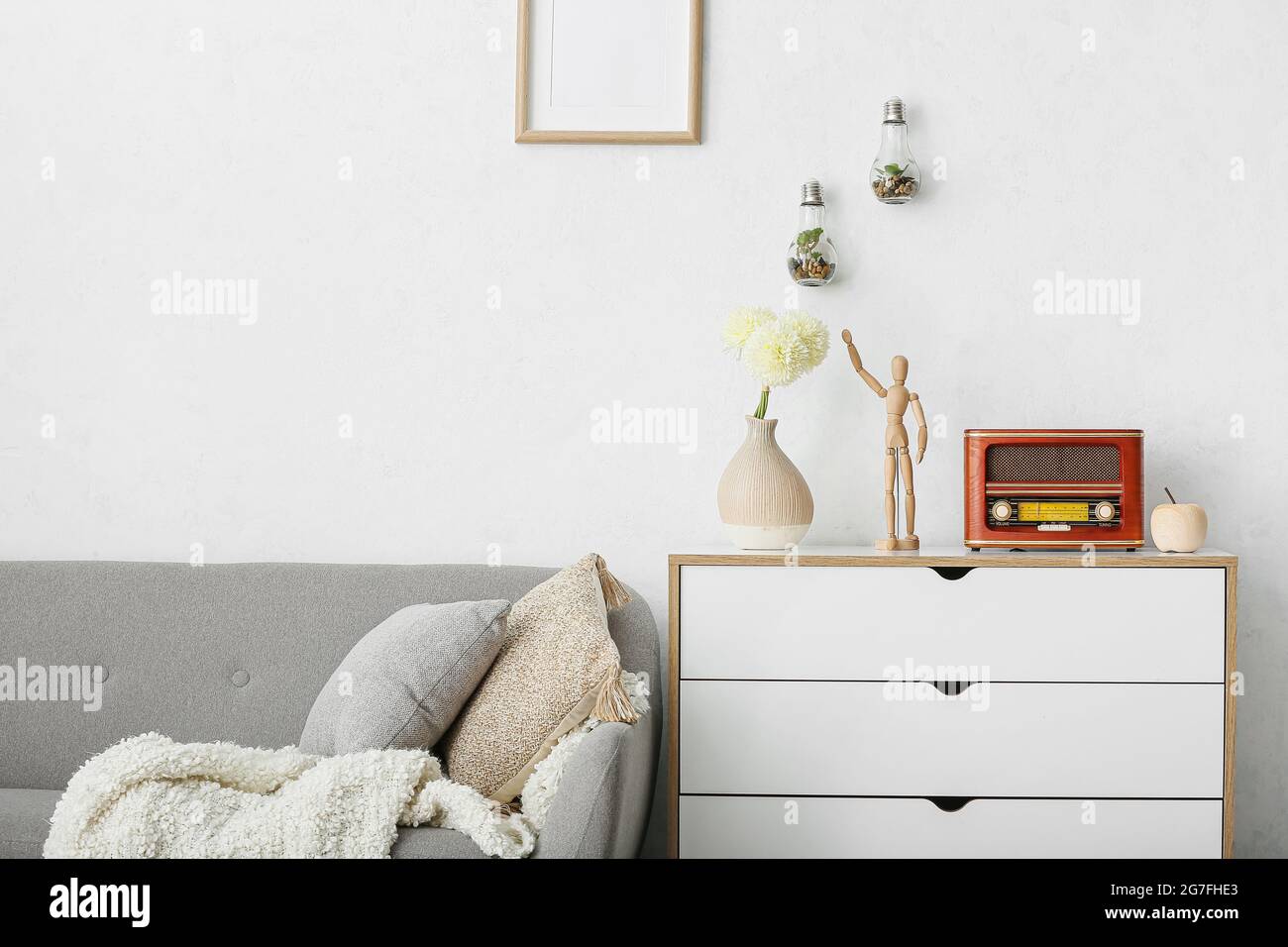 Interior of stylish living room with retro radio receiver Stock Photo ...