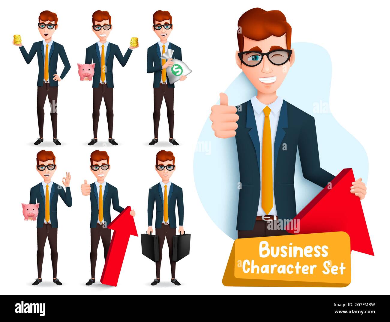 Business Man Characters Vector Set Businessman Male Boss Character