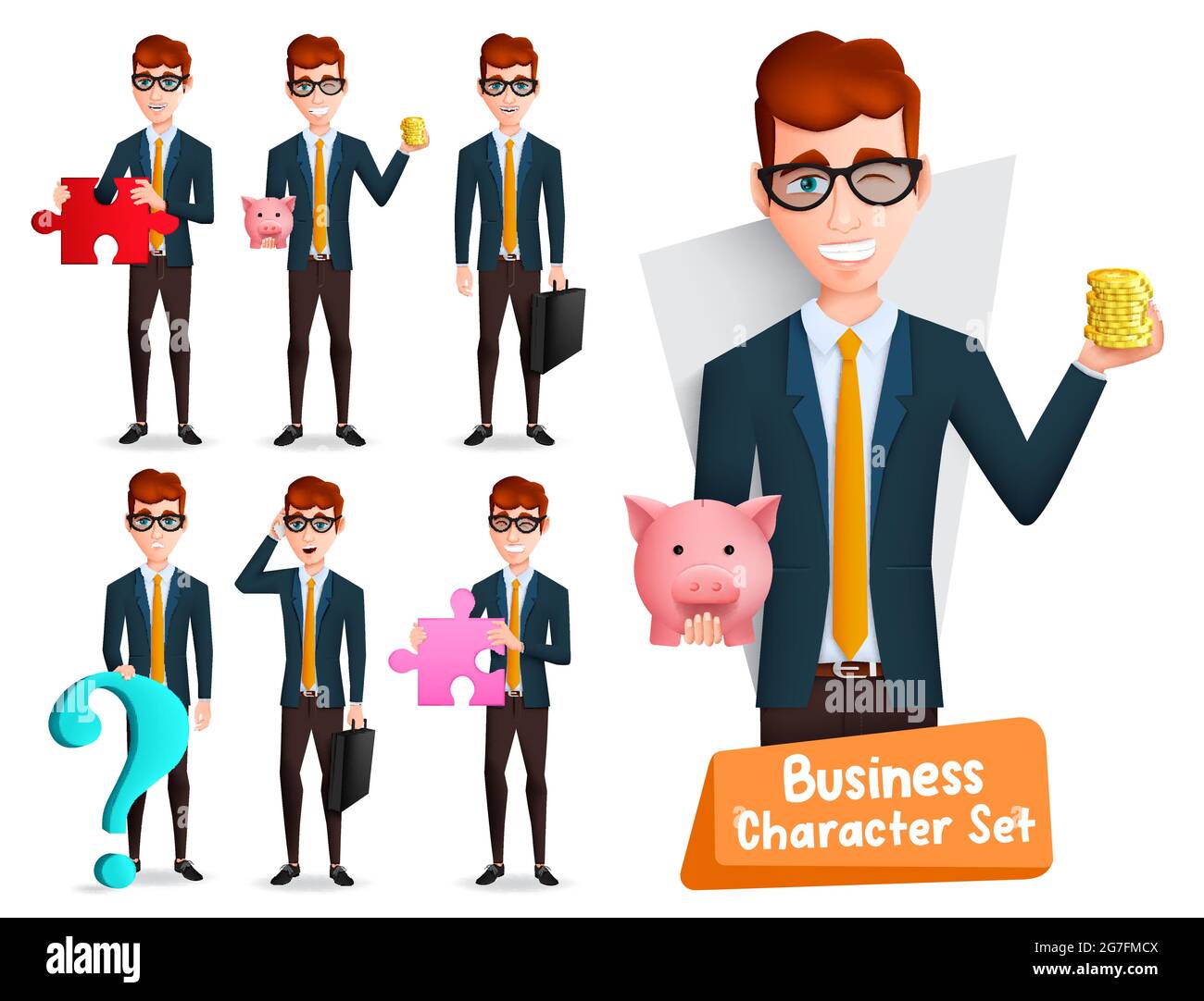 Businessman characters vector set. Business male manager character with ...