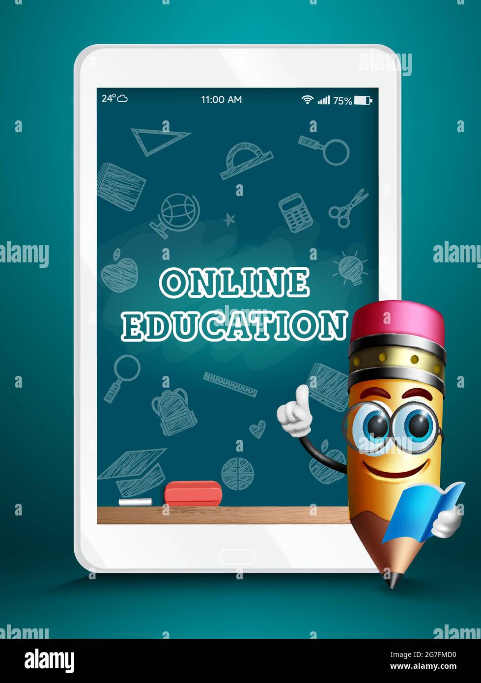 Online education tablet device vector design. Online education text in ...