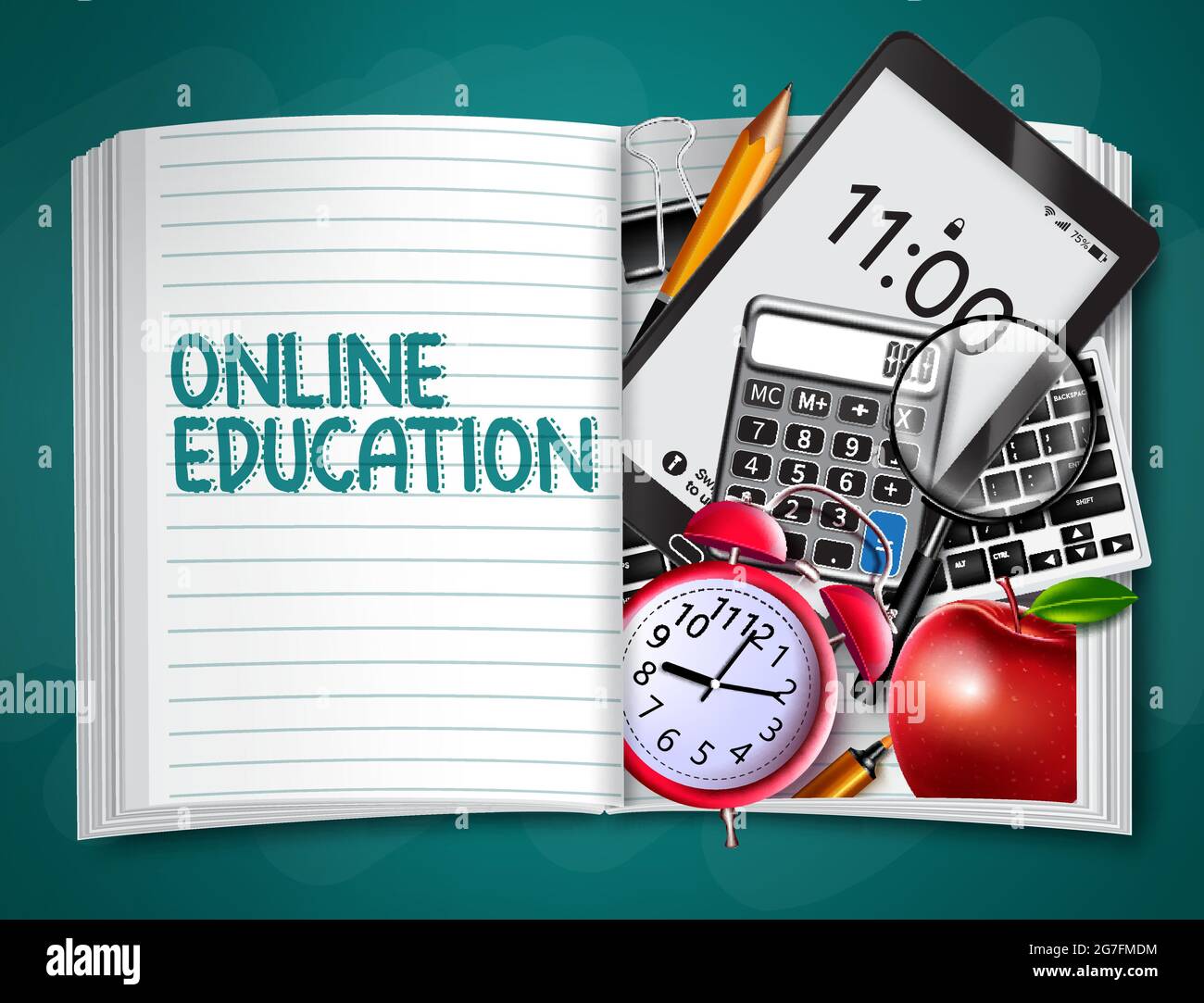 Online education vector design. Online education text with tablet ...