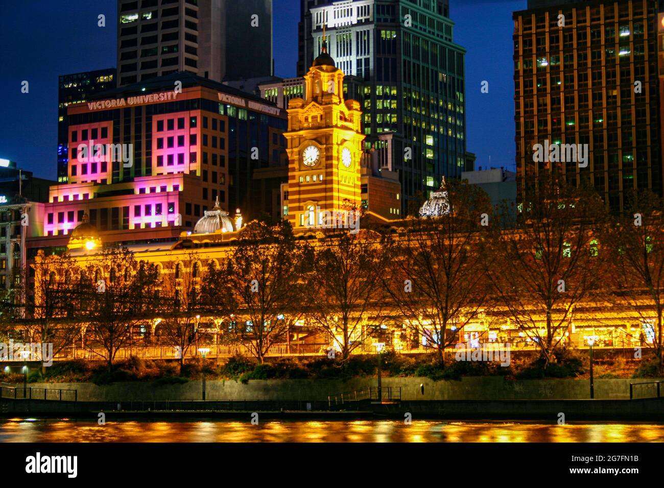 Colourful waterfront of Flinders street station historic building Stock ...