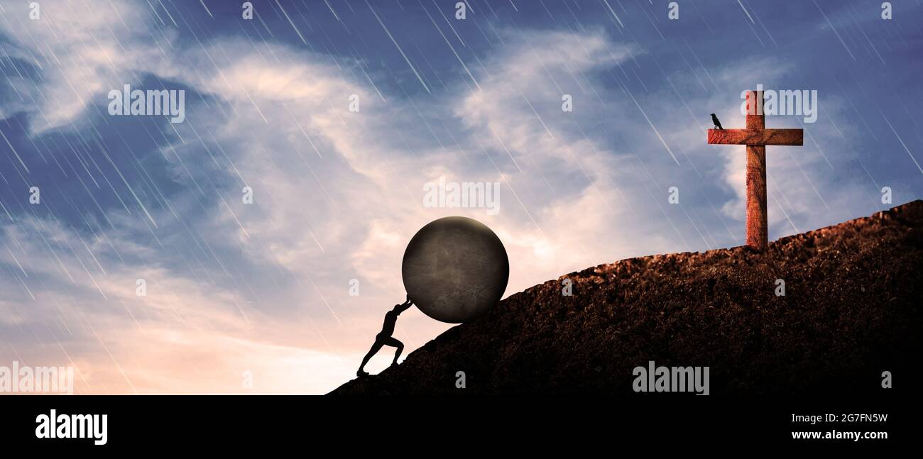 Pushing rock up a hill hi-res stock photography and images - Alamy