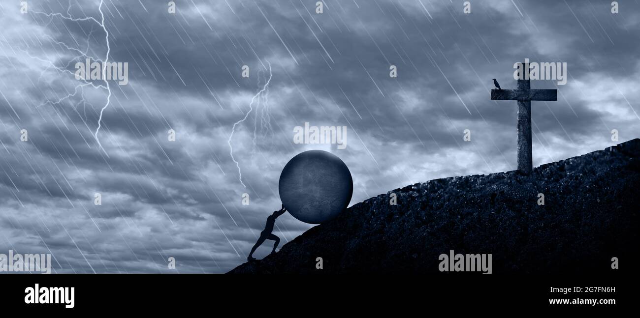 Pushing rock up hill hi-res stock photography and images - Alamy