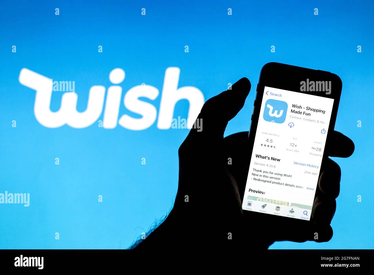In this photo illustration the Wish app in the App Store seen displayed ...