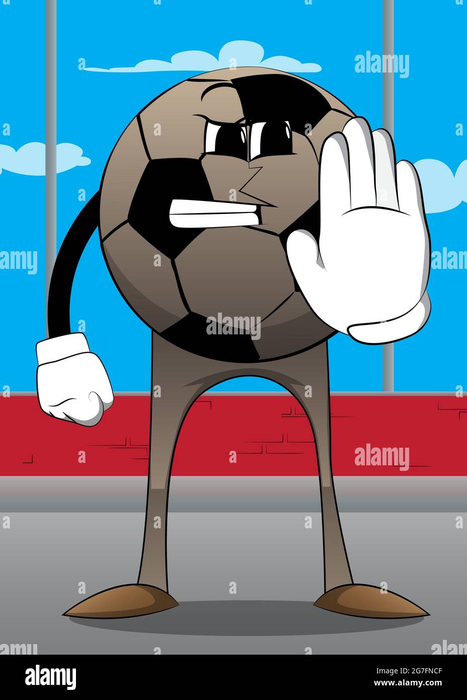 Soccer ball showing deny or refuse hand gesture. Traditional football ...