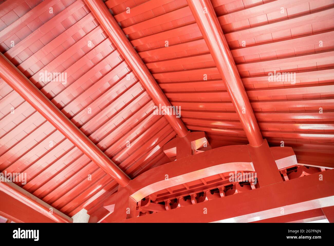 All red ceiling design with woods and logs materials Stock Photo - Alamy