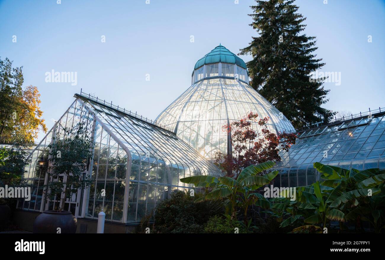 Exterior of a community greenhouse during sunset at Washington Stock ...