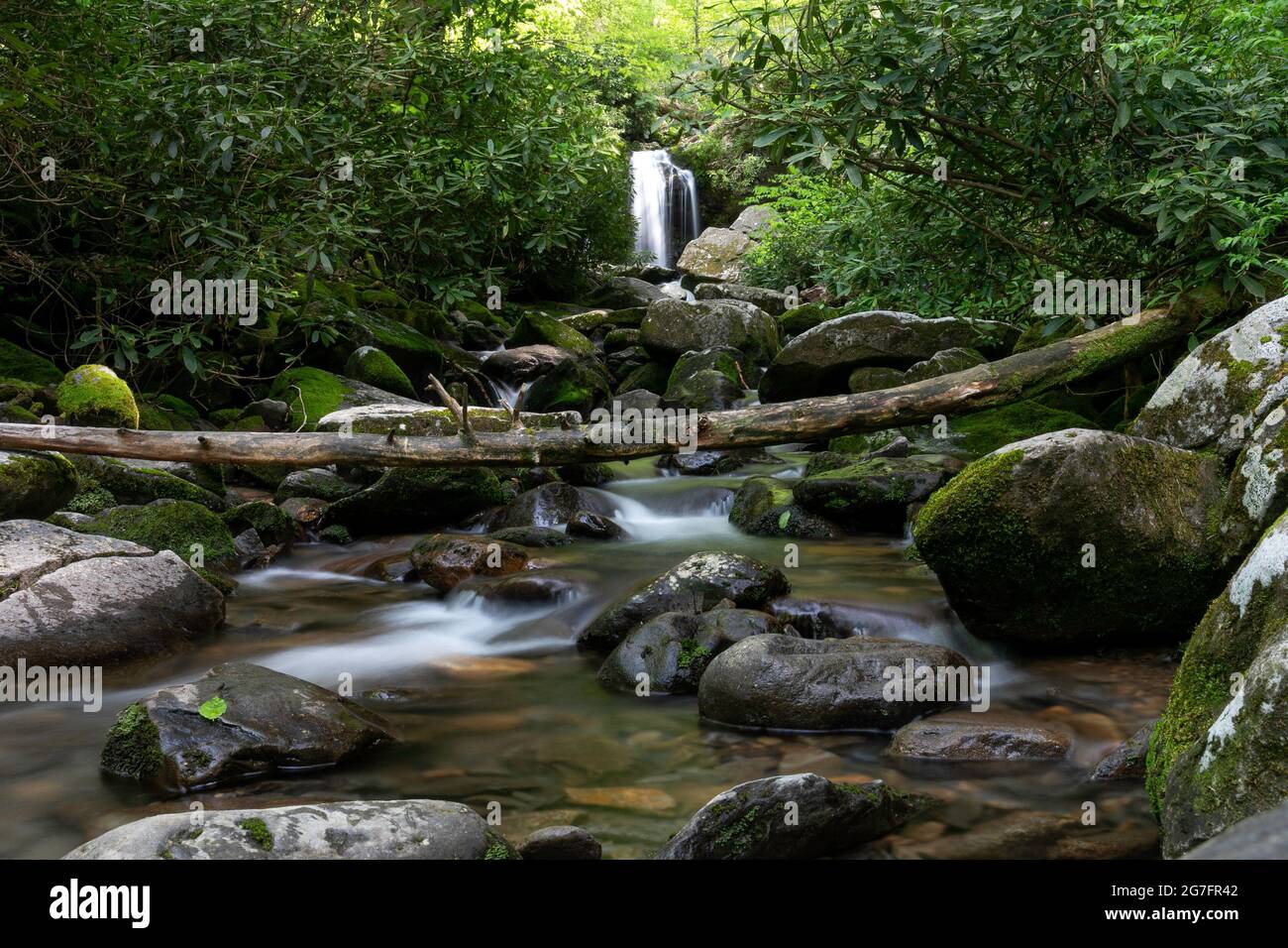 Grotto waterfall landscape viewed from down stream Stock Photo - Alamy