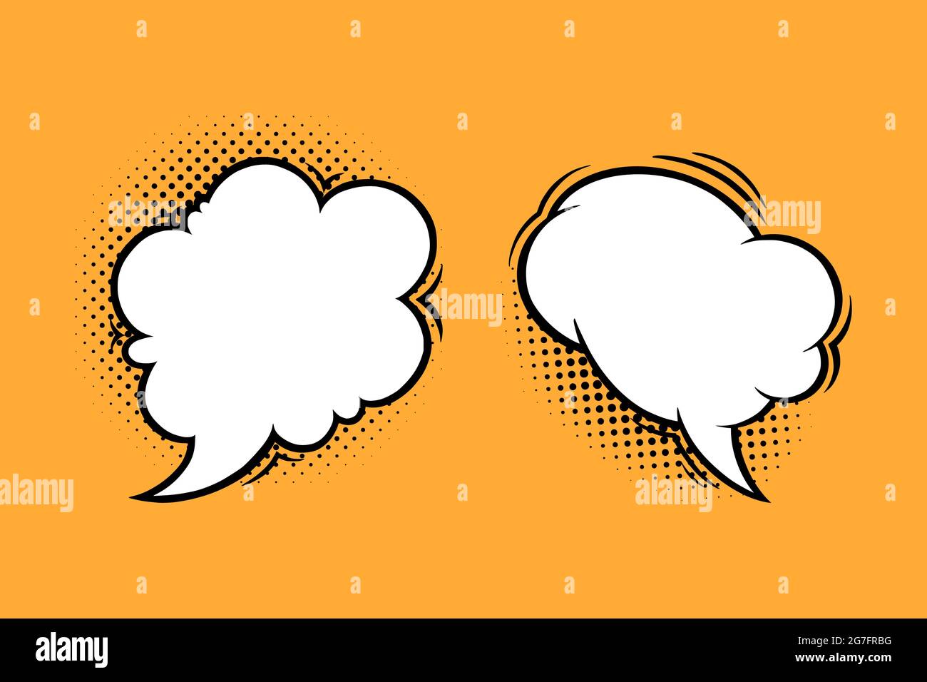 Cloud speech bubbles with halftone shadows in comic style. Vintage ...