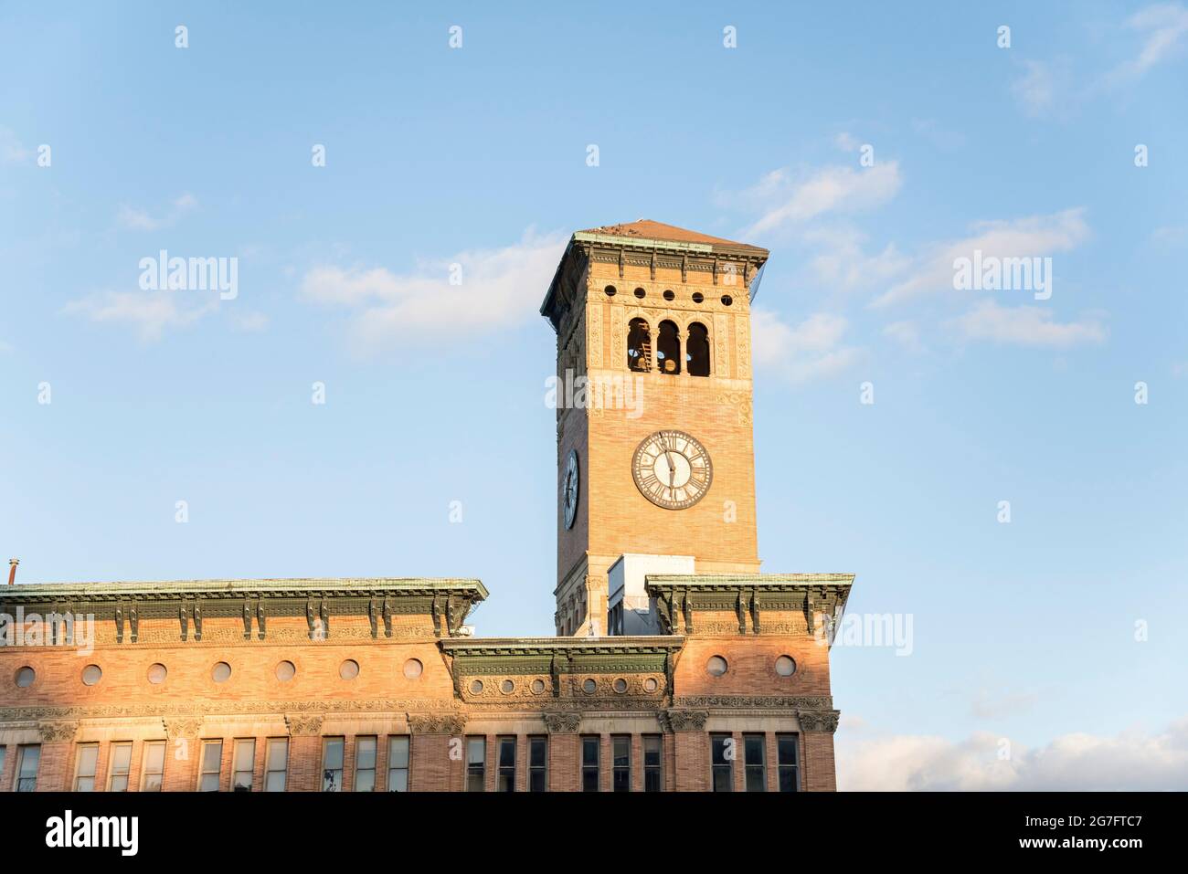 Clock tower on top of a traditional building at Tacoma, Washington ...