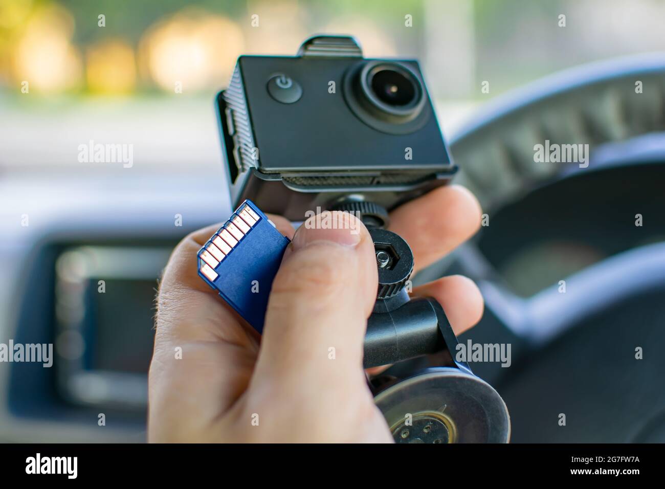 a faulty electronic memory card in a person hand against the background ...