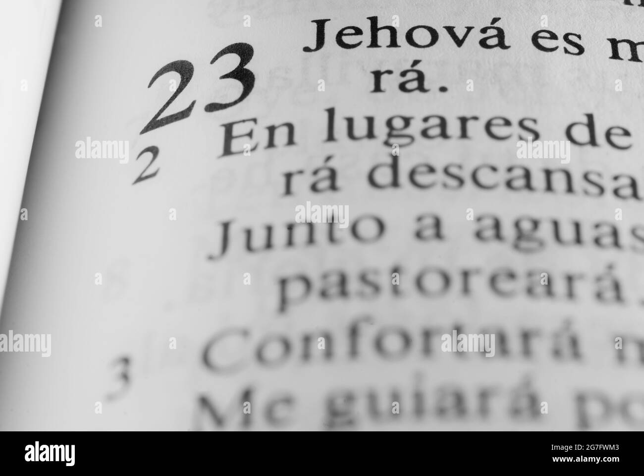 Detail of the bible written in Spanish Stock Photo - Alamy