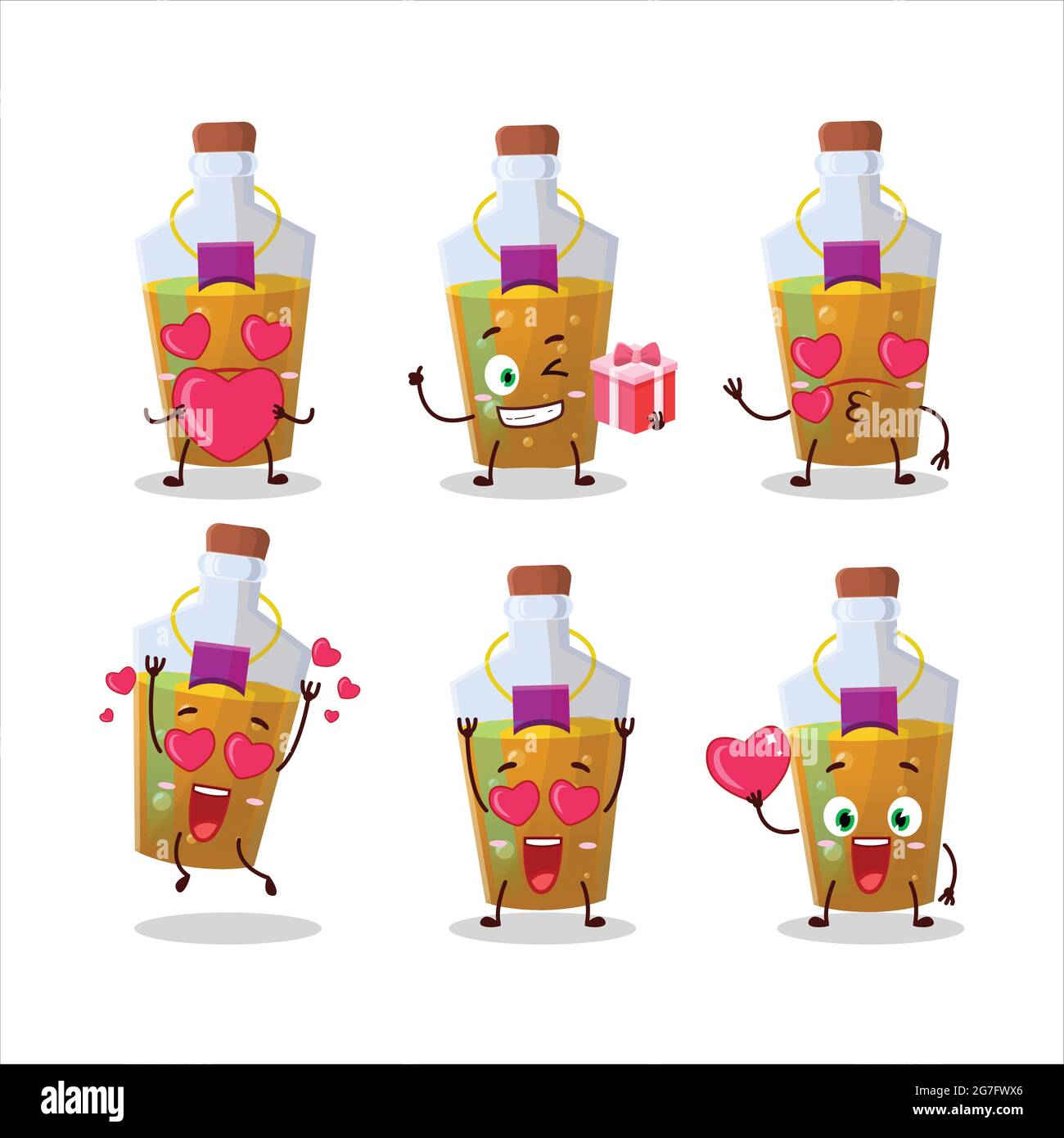 Orange magic potion cartoon character with love cute emoticon. Vector ...