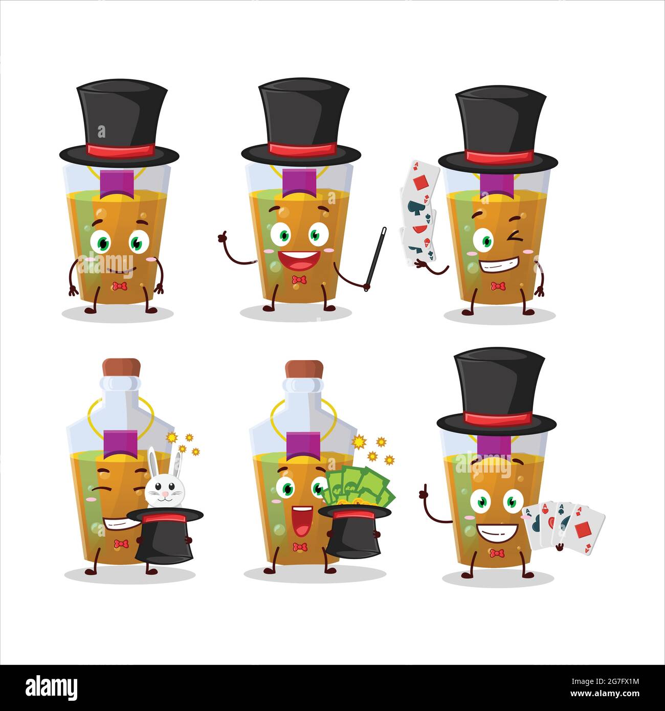 A orange magic potion Magician cartoon character perform on a stage ...