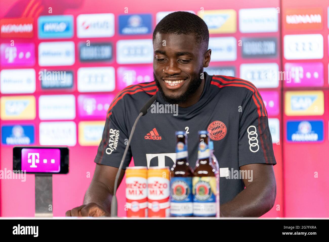 Dayot Upamecano, FC Bayern Munich during a press conference at the club ...