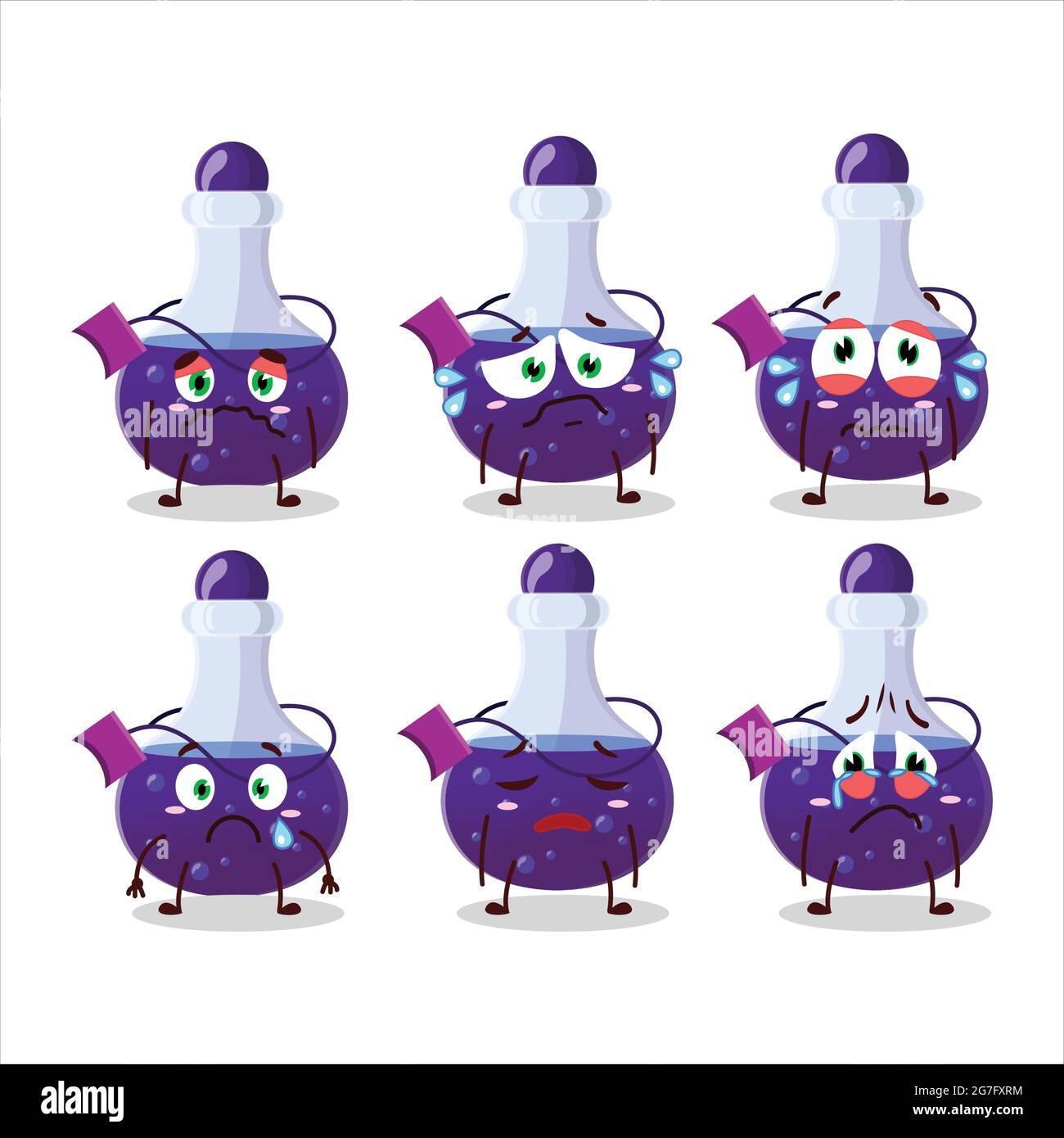Purple magic potion cartoon character with sad expression. Vector ...